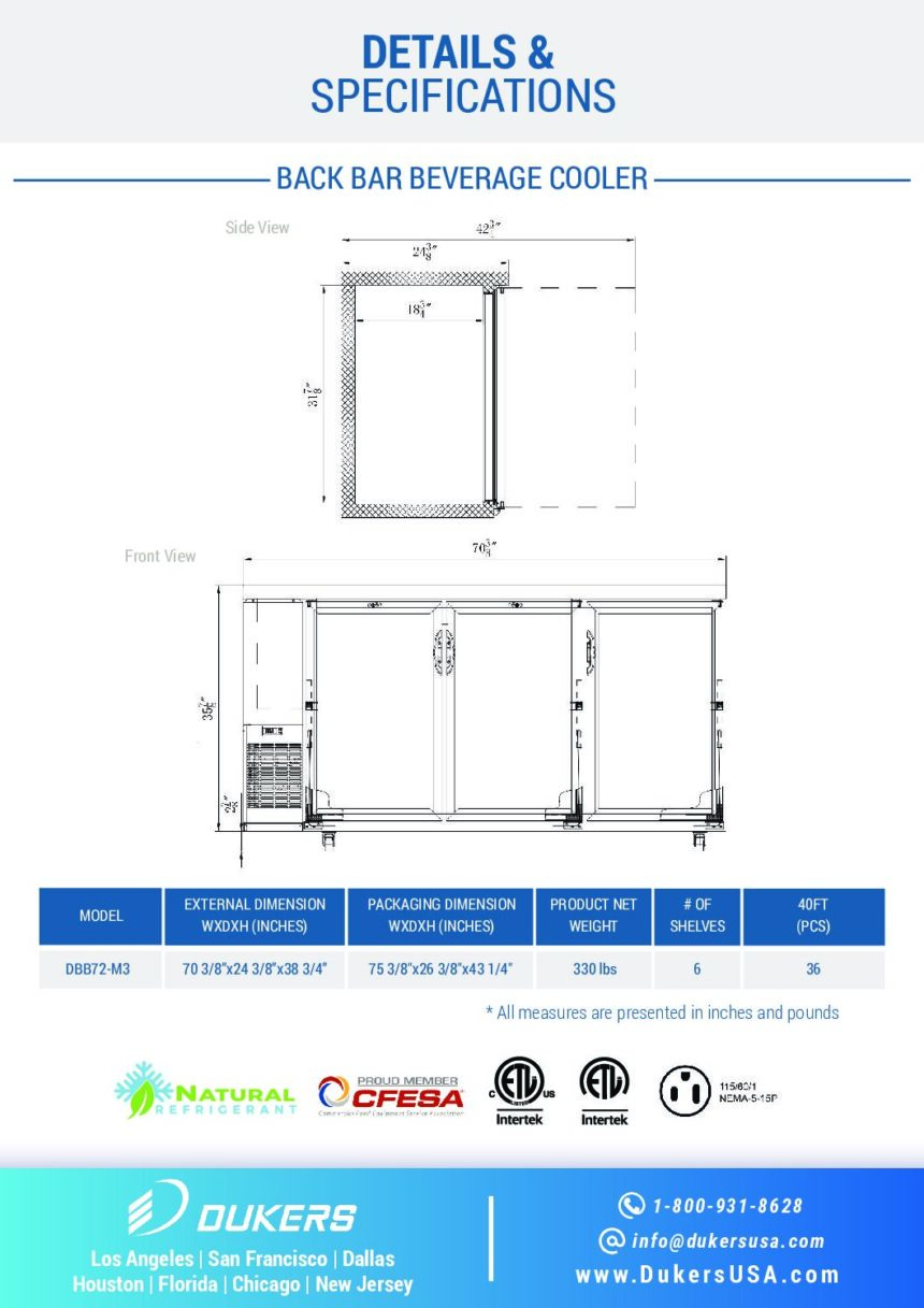 DBB72-M3 3-Door Bar and Beverage Cooler (Solid Doors) - Resturant ...