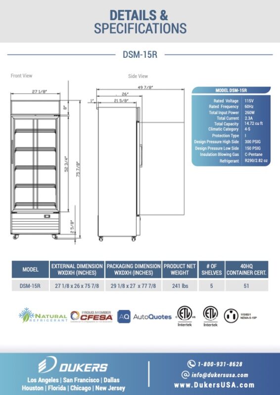 DSM-15R Commercial Single Glass Swing Door Merchandiser Refrigerator ...